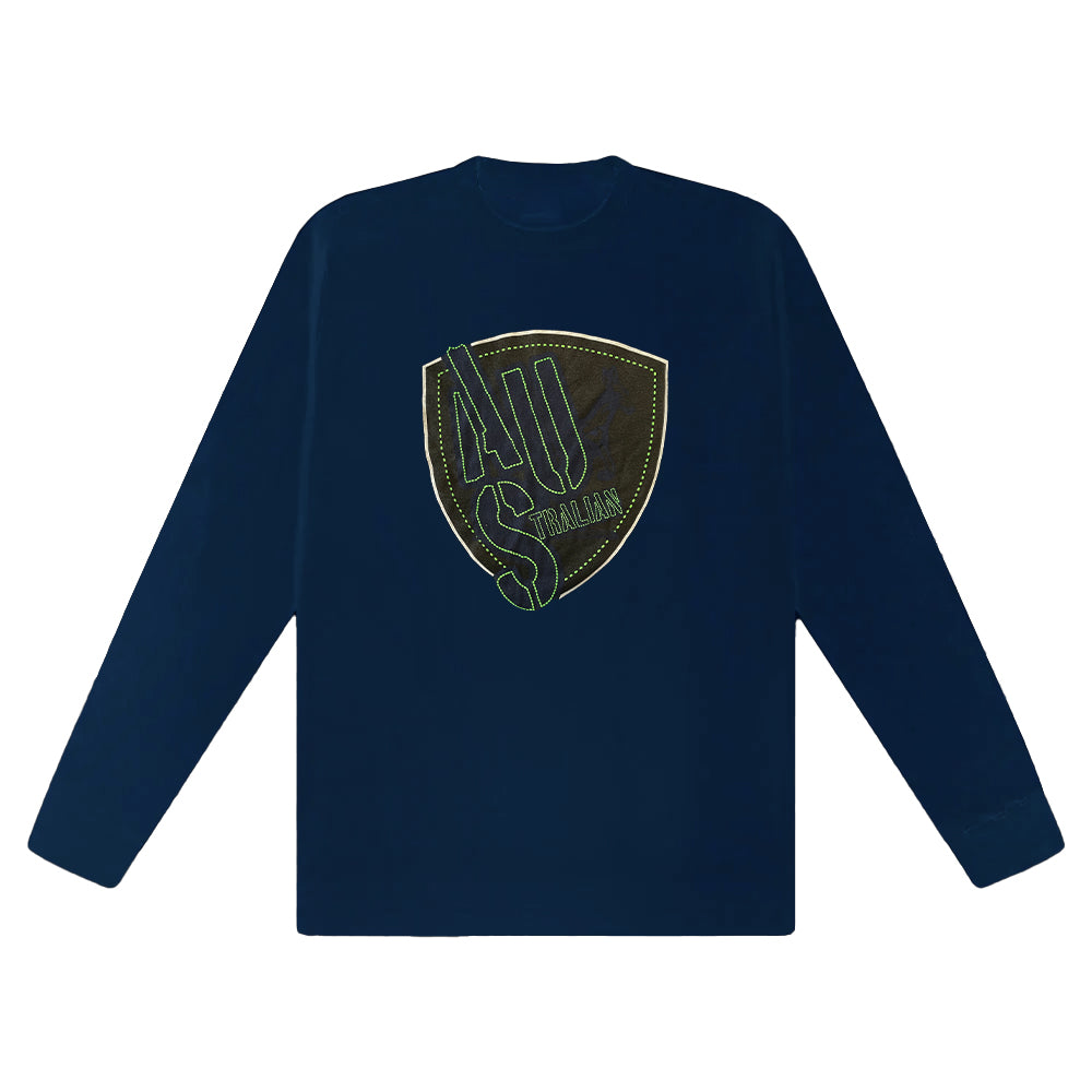 Australian Longsleeve DonkerBlauw Shield – 100% Hardcore