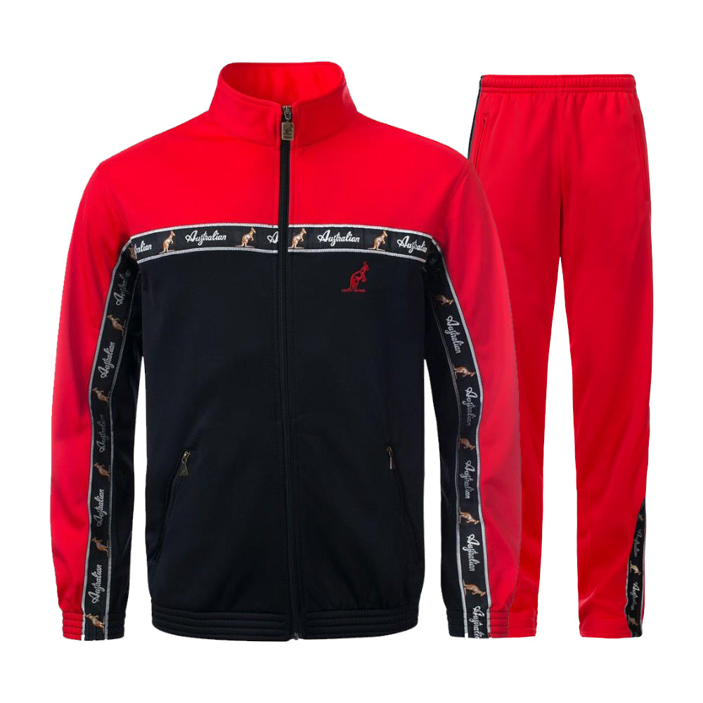 Australian Acetate Trainingsuit With Taping Red – 100% Hardcore