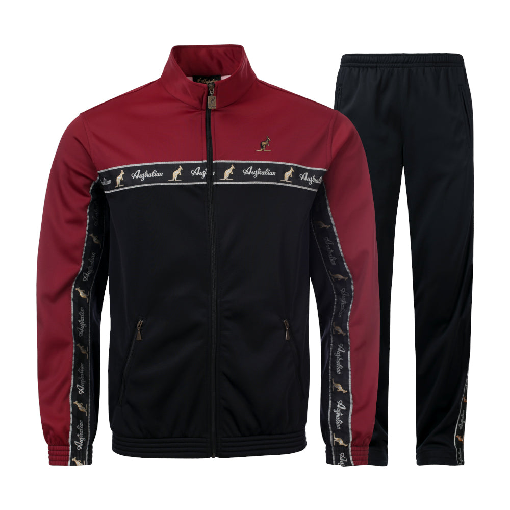 Australian Acetate Trainingsuit With Taping Bordeaux Red/Black – 100% ...